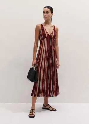 ME+EM Metallic Textured Stripe Knit Maxi Dress