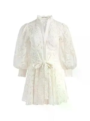 Alice + Olivia Lucy Broderie-anglaise Mini Dress - Neutrals