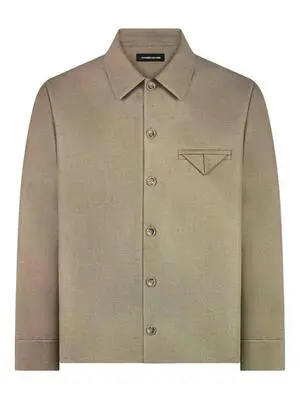 Manière De Voir Leo Hatched Tailored Long Sleeve Overshirt Khaki - Brown