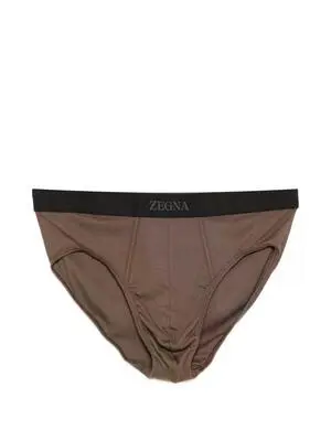 Zegna Logo-waistband Ribbed Briefs - Brown