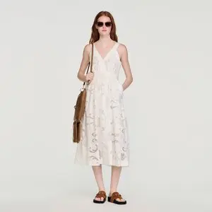Sandro Openwork Floral Cotton Midi Dress