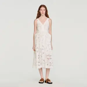 Sandro Openwork Floral Cotton Midi Dress
