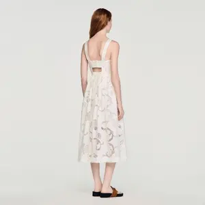 Sandro Openwork Floral Cotton Midi Dress