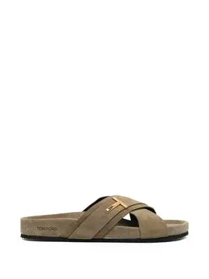 TOM FORD T Logo Crossover Sandals - Neutrals