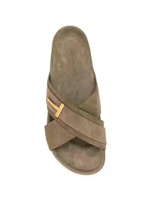 TOM FORD T Logo Crossover Sandals - Neutrals