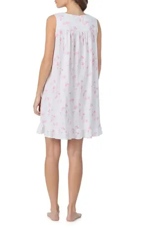 Eileen West Floral Print Cotton Pointelle Chemise - Wht/pink