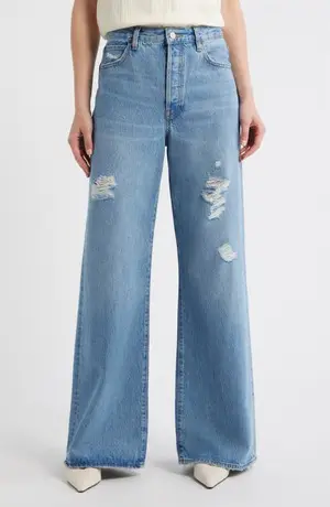 FRAME Loose Ripped Wide Leg Jeans - Sundrop