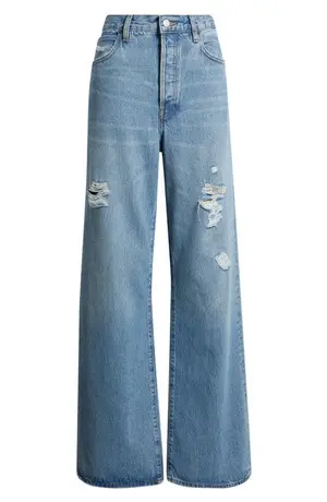 FRAME Loose Ripped Wide Leg Jeans - Sundrop