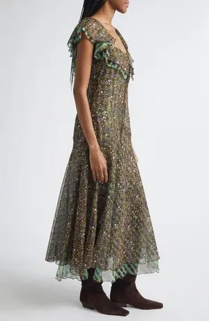 SIEDRES Caenes Ruffle Chiffon Midi Dress