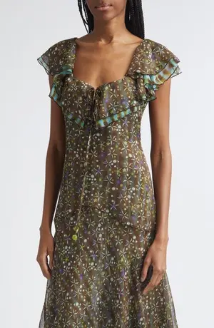SIEDRES Caenes Ruffle Chiffon Midi Dress