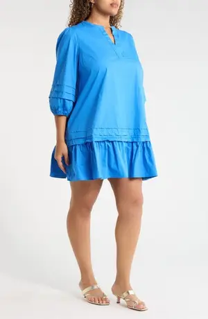 SUGARLIPS Velma Ruffle Cotton Shift Dress - Cobalt