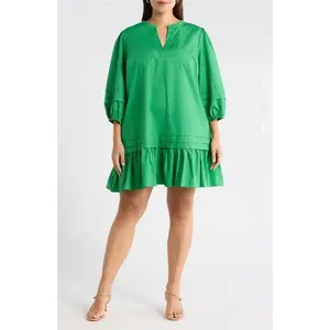 SUGARLIPS Velma Ruffle Cotton Shift Dress - Green