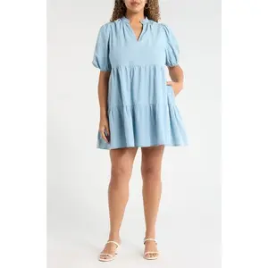 SUGARLIPS Haysville Jacey Babydoll Chambray Mini Dress - Medium-denim