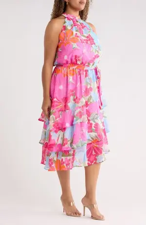 SUGARLIPS Calista Floral Ivone Ruffle Midi Dress