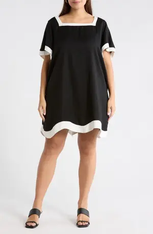 SUGARLIPS Gizelle Scallop Shift Minidress - Black