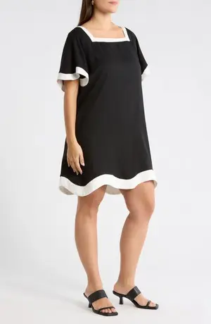 SUGARLIPS Gizelle Scallop Shift Minidress - Black