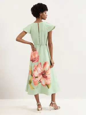 PHASE EIGHT Floral V-neck Ruffle Dress - Green