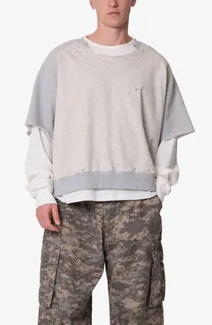 Mnml Layered Look Distressed Sweatshirt
