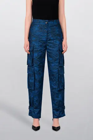 LAURA APARICIO Jacquard Cargo Pants - Blue