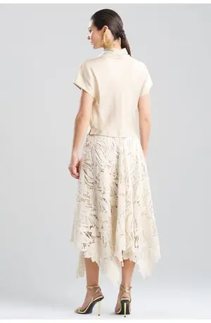 Natori Solid Silk Twill Cap Sleeve Cowl Neck Top