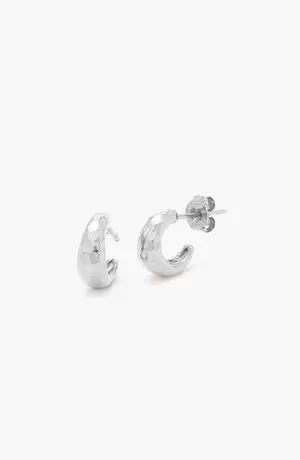 YOJ Mini Hammered Hoop Earrings - Silver