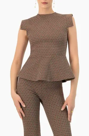 IVONNE Geometric Peplum Blouse