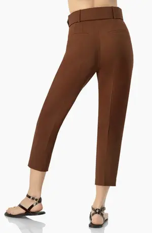 IVONNE Belted Gabardine Straight-leg Pants - Brown