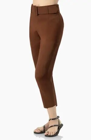 IVONNE Belted Gabardine Straight-leg Pants - Brown