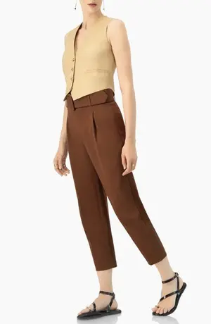 IVONNE Belted Gabardine Straight-leg Pants - Brown