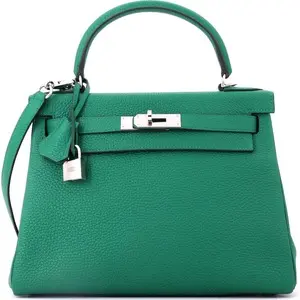 Hermès Kelly Handbag Togo With Palladium Hardware 28 - Green