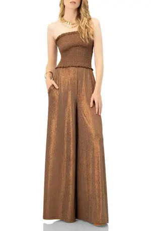 IVONNE Strapless Wide-leg Jumpsuit With Smocked Detailing