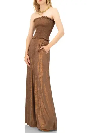 IVONNE Strapless Wide-leg Jumpsuit With Smocked Detailing