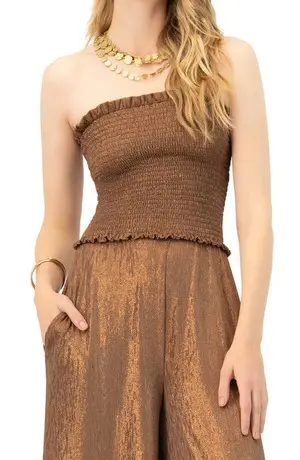 IVONNE Strapless Wide-leg Jumpsuit With Smocked Detailing
