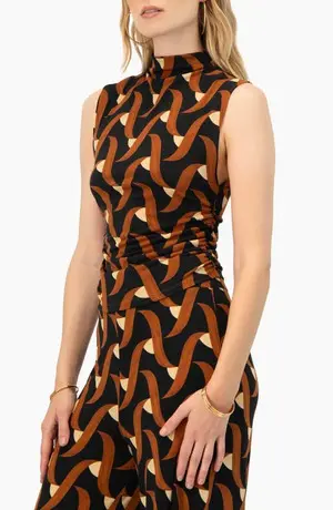 IVONNE Patterned Ruched High Neck Blouse
