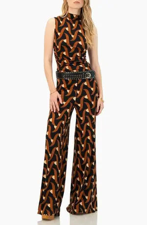 IVONNE Patterned Ruched High Neck Blouse