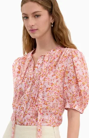 Rebecca Taylor Bellamy Silk Blouse - Pale Pink Multi