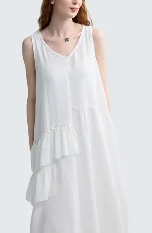 LUUKAA Muslin Tiered Midi Dress
