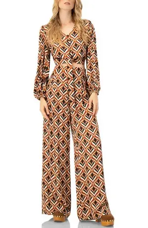 IVONNE Geometric Printed Wide-leg Pants