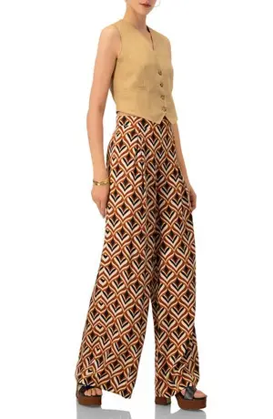 IVONNE Geometric Printed Wide-leg Pants