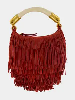 Balmain Bène Fringe Suede Mini Handbag - Red