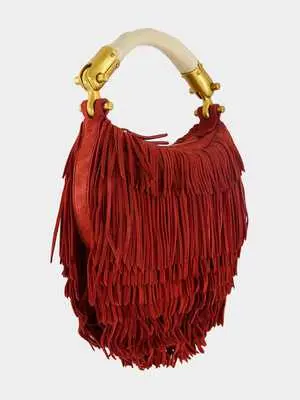 Balmain Bène Fringe Suede Mini Handbag - Red