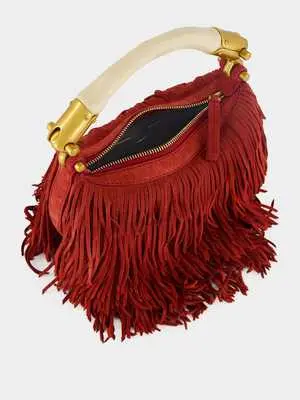 Balmain Bène Fringe Suede Mini Handbag - Red
