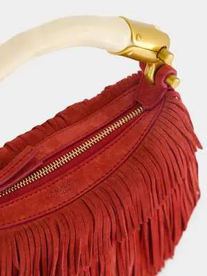 Balmain Bène Fringe Suede Mini Handbag - Red