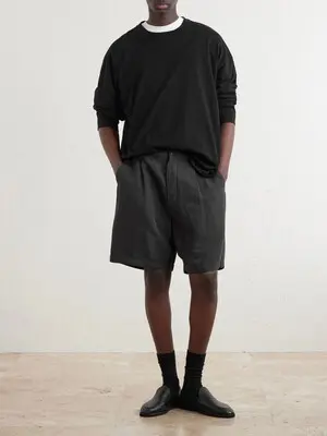ATON Wide-leg Cotton And Linen-blend Twill Shorts