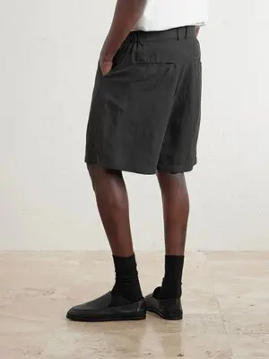 ATON Wide-leg Cotton And Linen-blend Twill Shorts