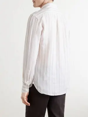 J. MUESER Button-down Collar Striped Linen Shirt - Brown