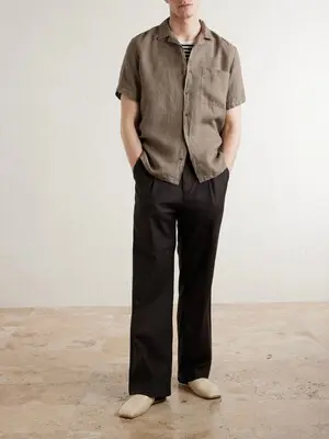 Canali Camp-collar Linen Shirt - Brown