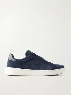 J.M. WESTON On Time Leather-trimmed Suede Sneakers - Blue