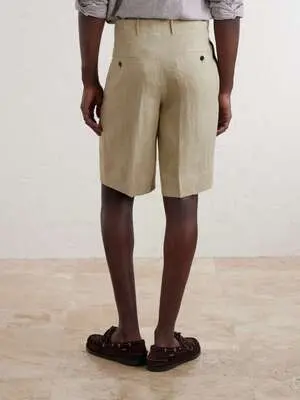 SLOWEAR Straight-leg Pleated Linen Shorts
