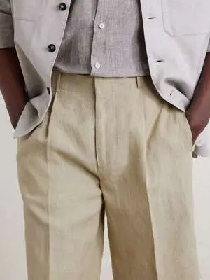 SLOWEAR Straight-leg Pleated Linen Shorts